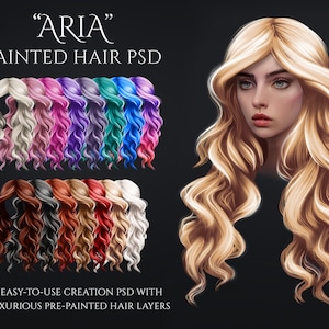 ARIA Hair Overlays and Creation PSD, Painted Digital Hair, Hair PSD ...