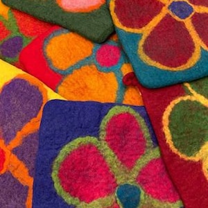 Felted Wool Pot Holder Felt Hot Pad Hotpad Infused With Cotton Fabric ...