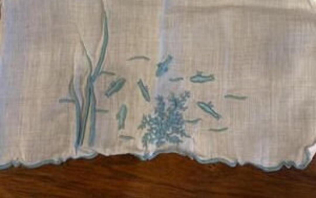 Vintage Madeira Linen Marghab Under the Sea Blue Fish Pattern Set of ...