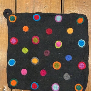 Felted Wool Polk-a-dot Felt Pot Holder/hot Pad, 8.5 in X 8.5 in Trivet ...