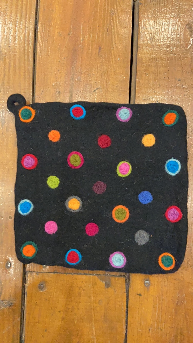 Felted Wool Polk-a-dot Felt Pot Holder Hot Pad Hotpad, 8.5 in X 8.5 in ...