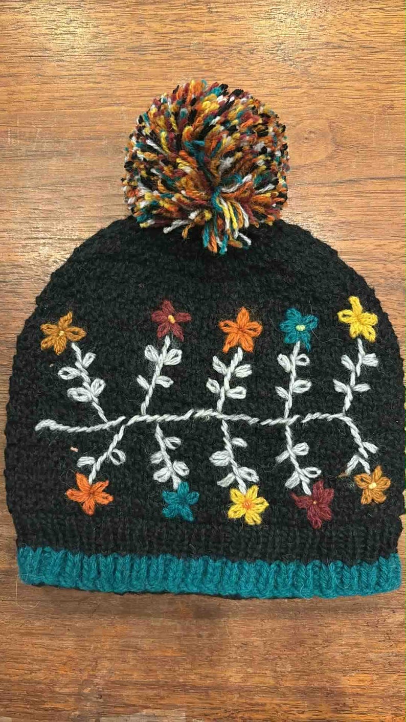 Hand-knitted 30% Alpaca Skull Caps Beanies Floral Hats Embroidered ...