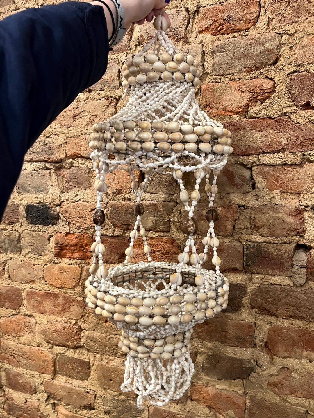 Vintage Bohemian Hanging Seashell Plant Holder, Approximately 24” Tall ...