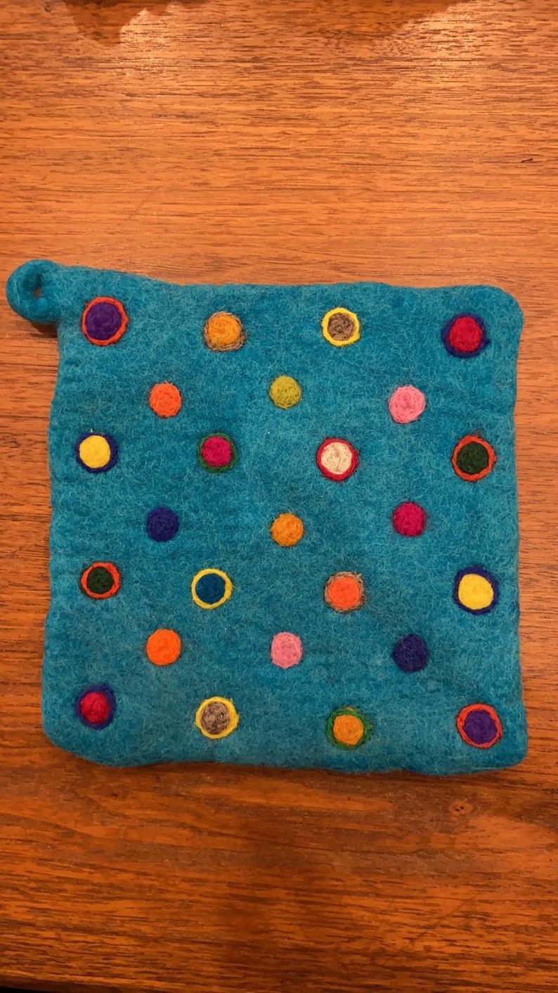 Felted Wool Polk-a-dot Felt Pot Holder/hot Pad 8.5 in X 8.5 | Etsy