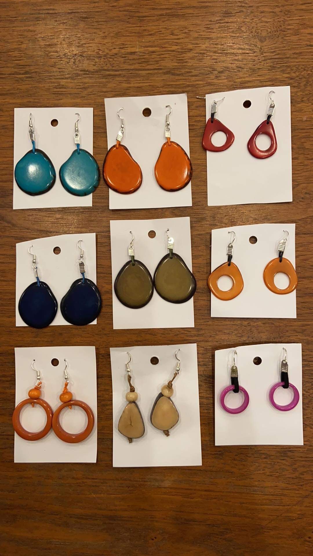 Hand-crafted Tagua Nut Wire Dangle & Hoop Earrings, Turquoise Orange ...