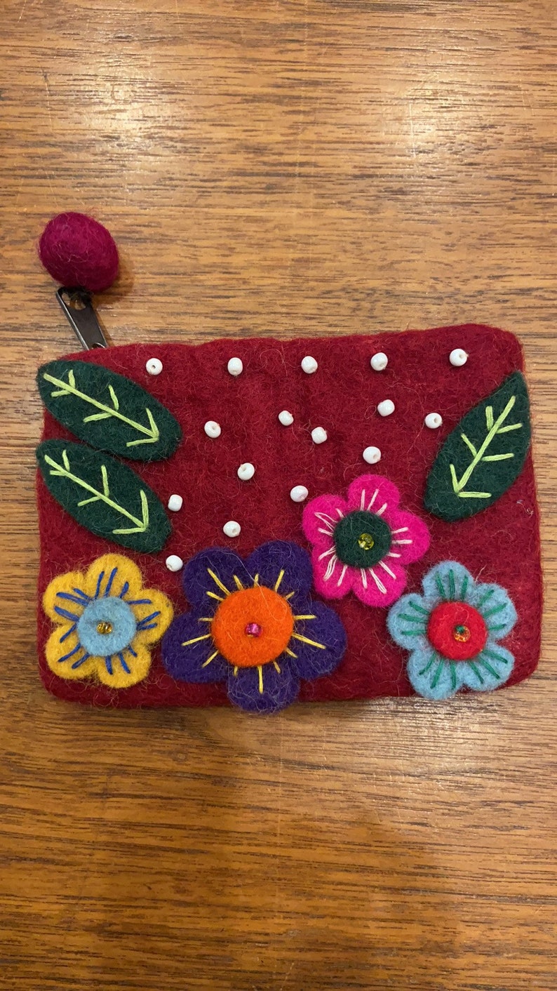 Felted Wool Zippered Coin Pouch 5.5 in X 4.5 In, Felt Cosmetic Bag ...