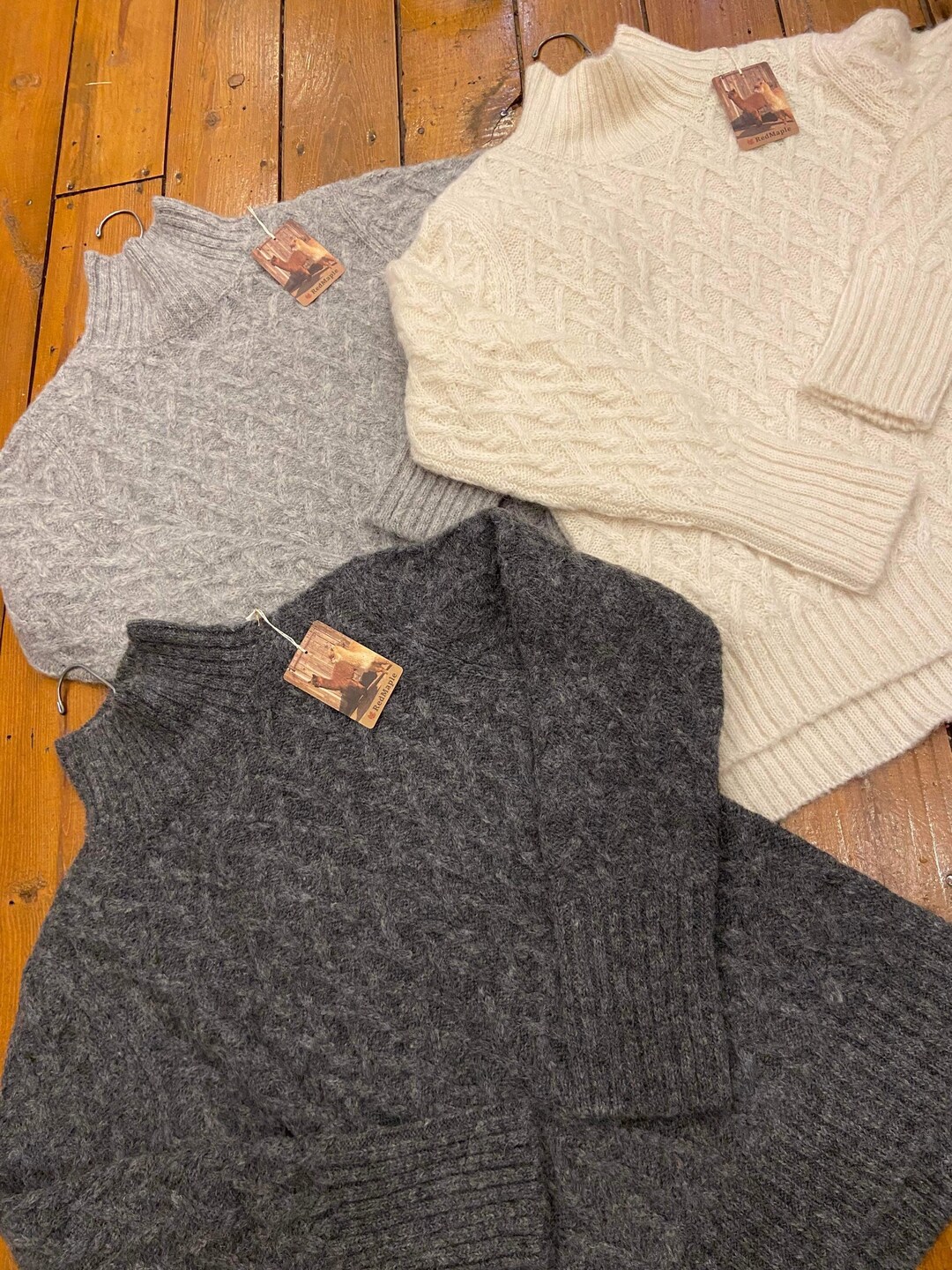 Hand-knit Alpaca Wool Lattice Cable Knit Pullover Sweater With Mock ...