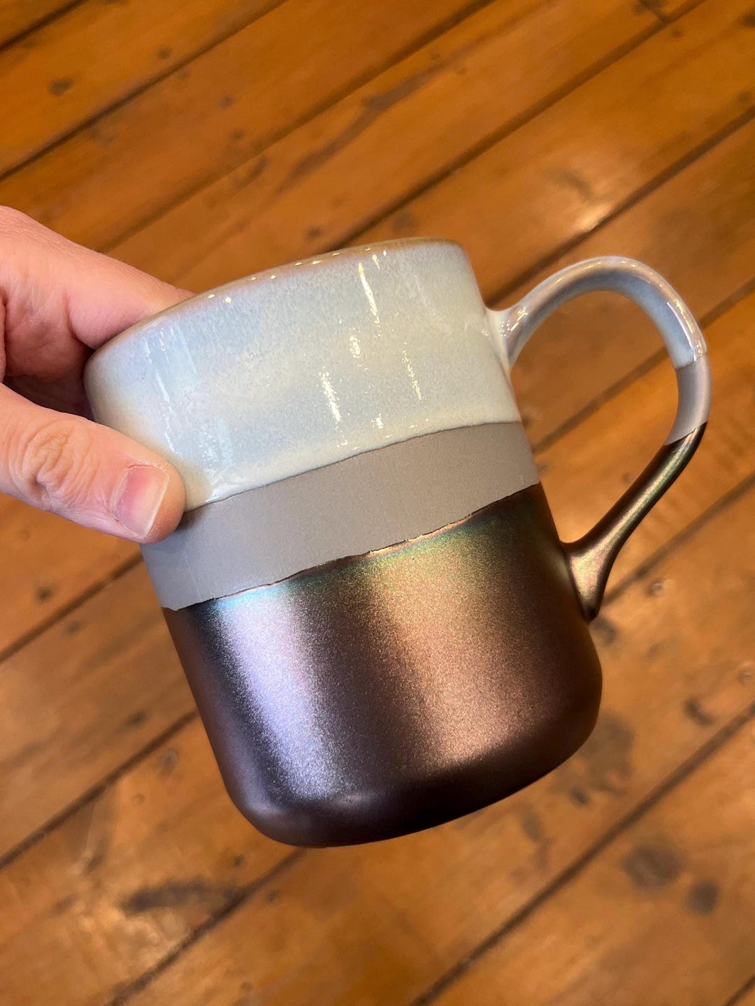 Potter’s Corner Iridescent Ceramic Pottery Mug, Light Blue, Grey, and ...