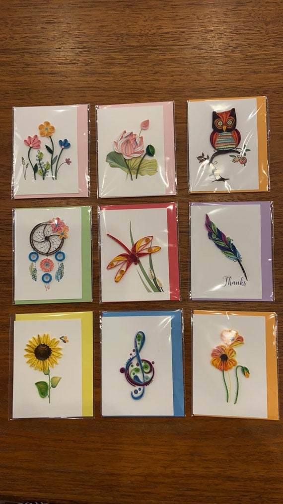 Handmade Paper Quilling Cards 3 x 3.75 Gift Enclosure Cards | Etsy