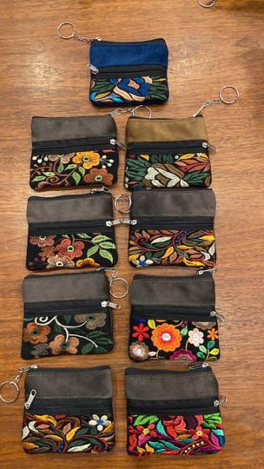 Colorful Embroidered Floral Fabric and Leather Zippered Coin Pouches ...