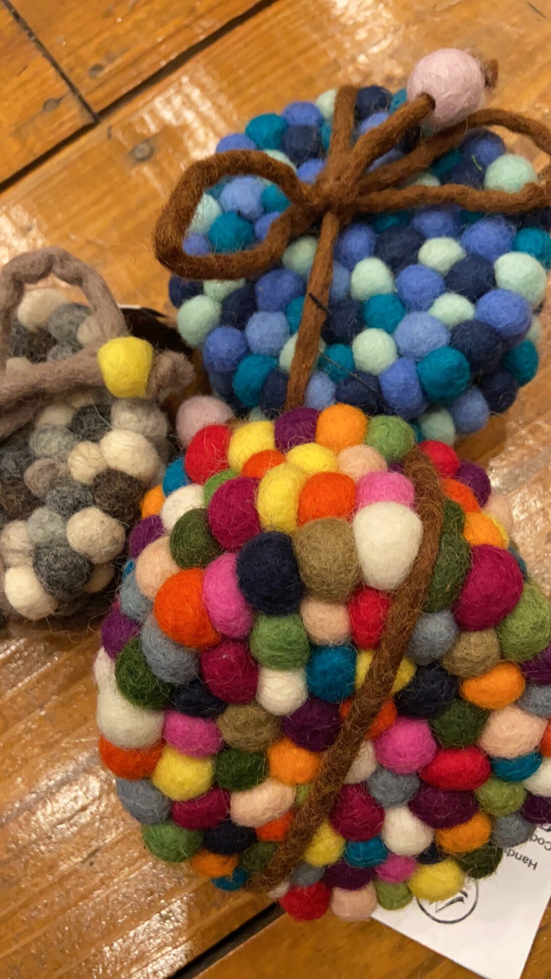 Hand-crafted Felted Wool Coaster Sets of 4, Gray Blue Rainbow Multi ...