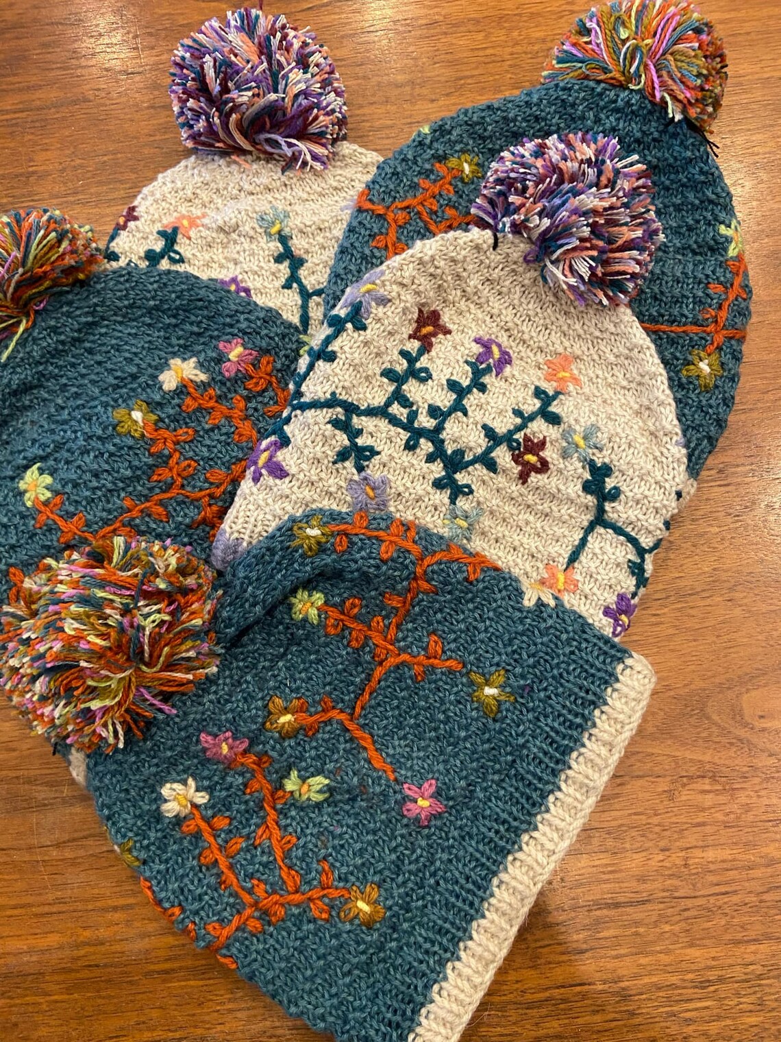 Hand-knitted 30% Alpaca Skull Caps Beanies Floral Hats Embroidered ...