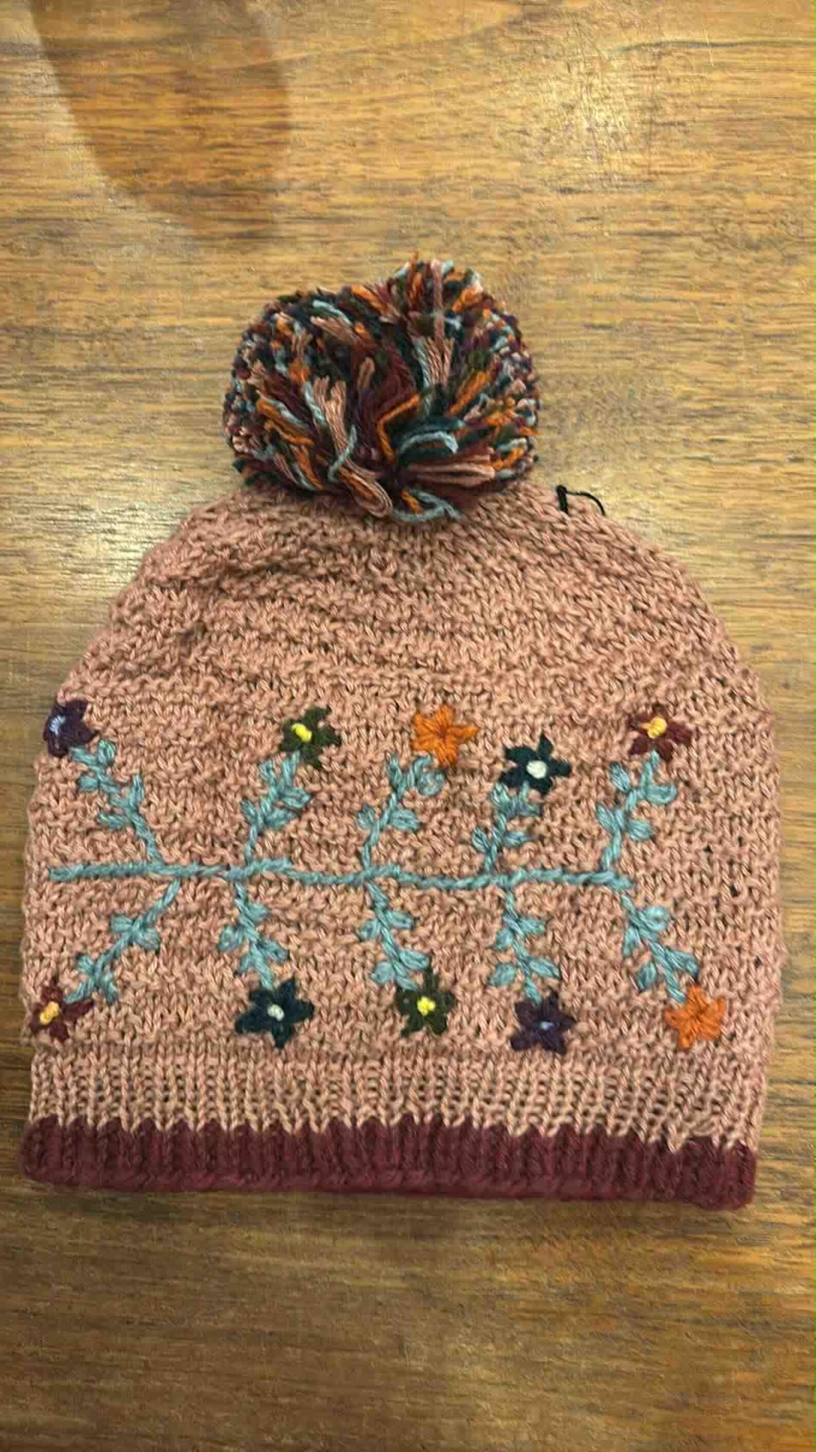 Hand-knitted 30% Alpaca Skull Caps Beanies Floral Hats Embroidered ...