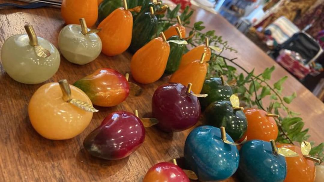 Hand Carved Onyx Stone Decorative Figurine Fruits, Apples Pears Peppers ...