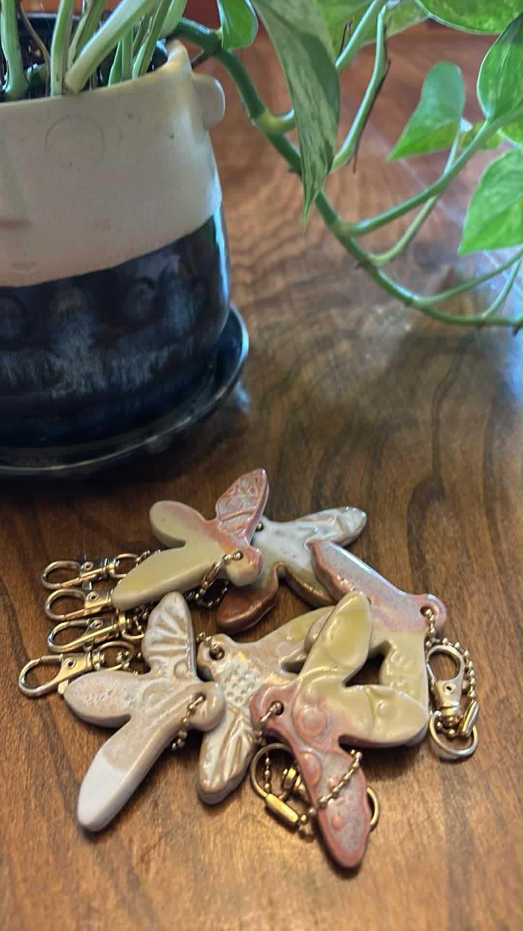 Hand-crafted Pottery Key Chains Key Fabs Keychains, Bees and Houses ...