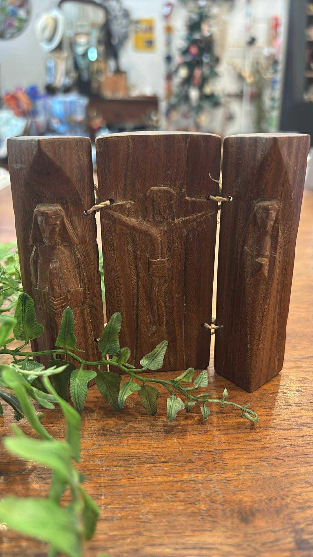 Vintage Hand-carved Wooden Triptych, Religious Carving, Jesus Christ on ...