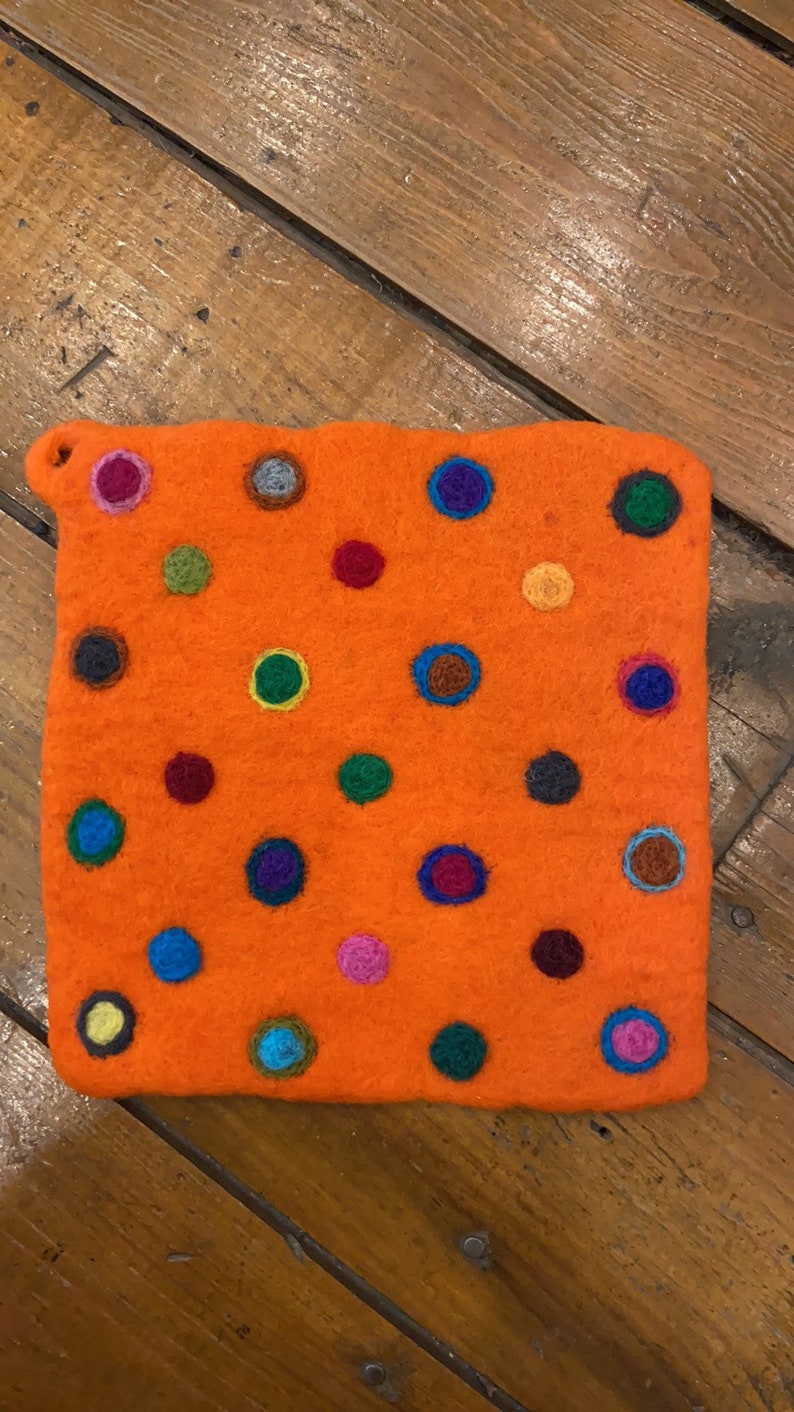 Felted Wool Polk-a-dot Felt Pot Holder/hot Pad 8.5 in X 8.5 | Etsy