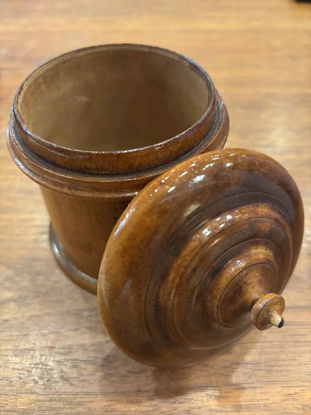 Vintage Mid Century Modern MCM Hand-turned Wooden Trinket Box Dish With ...