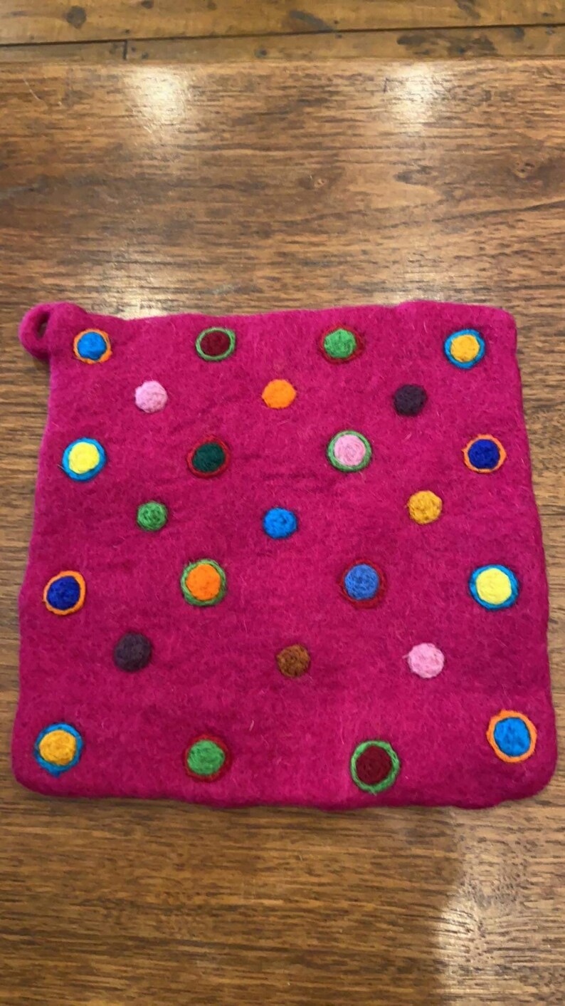 Felted Wool Polk-a-dot Felt Pot Holder/hot Pad, 8.5 in X 8.5 in Trivet ...