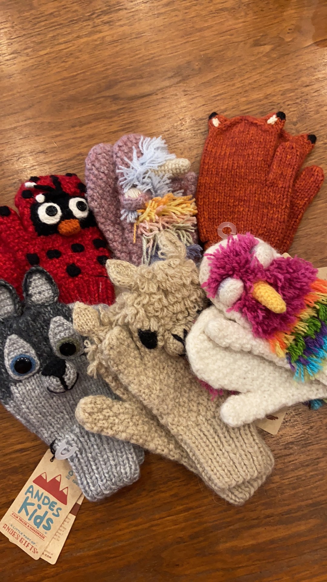 Hand-knit 17% Alpaca Critter Animal Children's Mittens Gloves, Ladybug ...