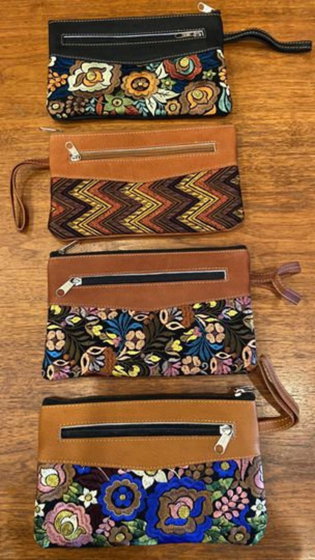 Colorful Embroidered Floral Fabric and Leather Bags Clutches, 9x5.5 ...