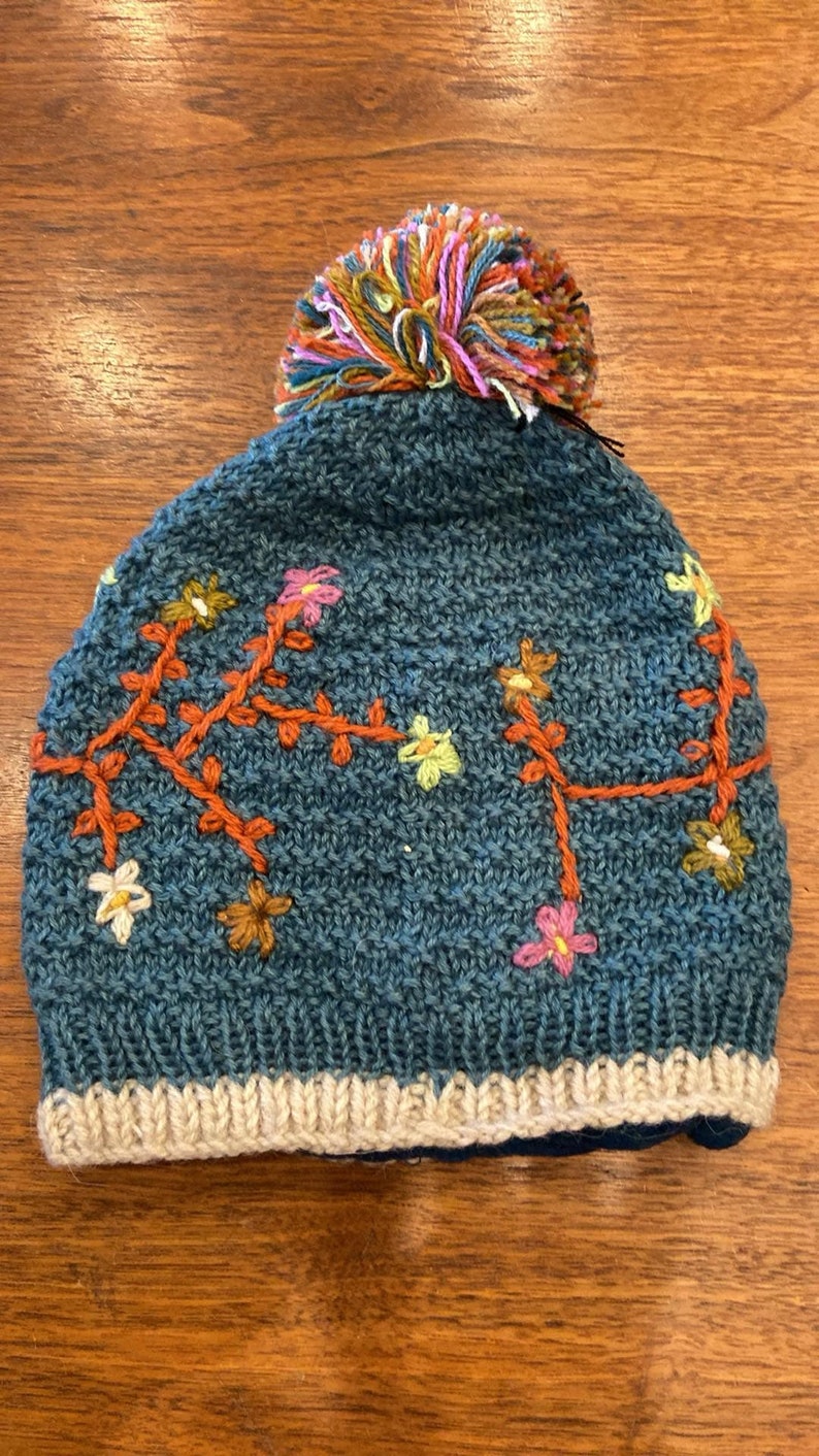 Hand-knitted 30% Alpaca Skull Caps Beanies Floral Hats Embroidered ...