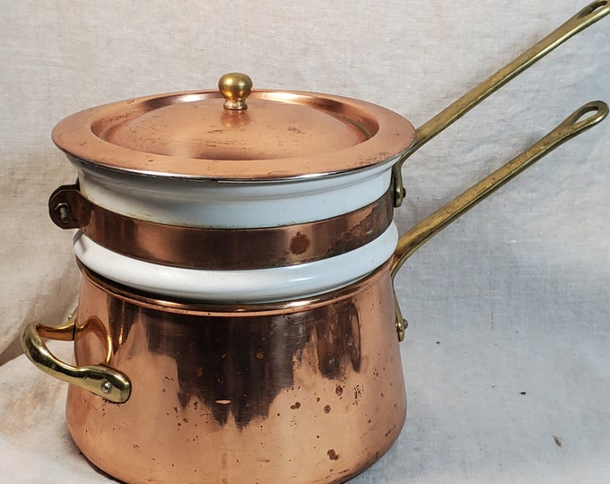 Vintage Farmhouse Copper Double Boiler Ceramic Insert - Etsy