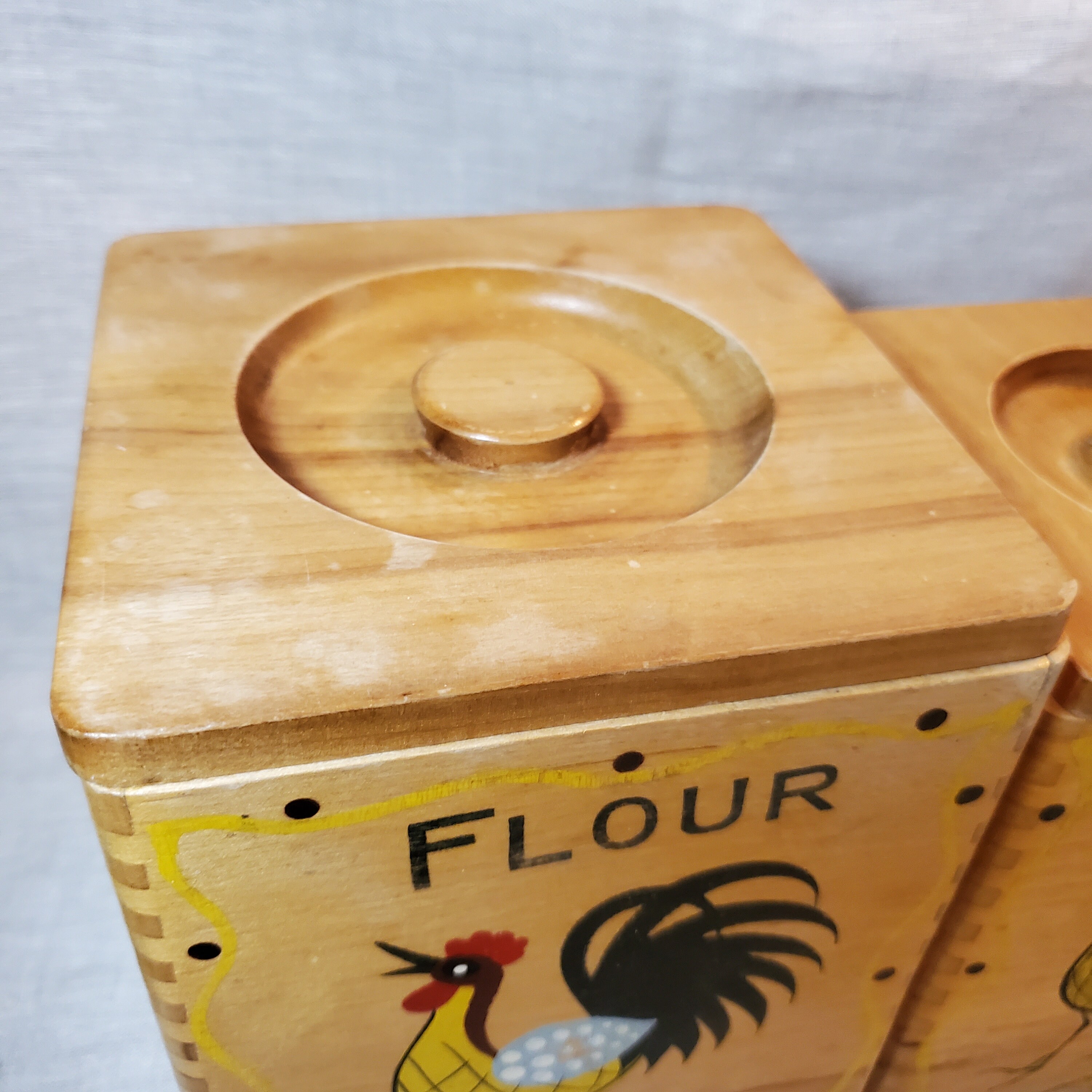 Vintage Rooster Wood Canister Set Flour Sugar Coffee Tea Hand Painted ...