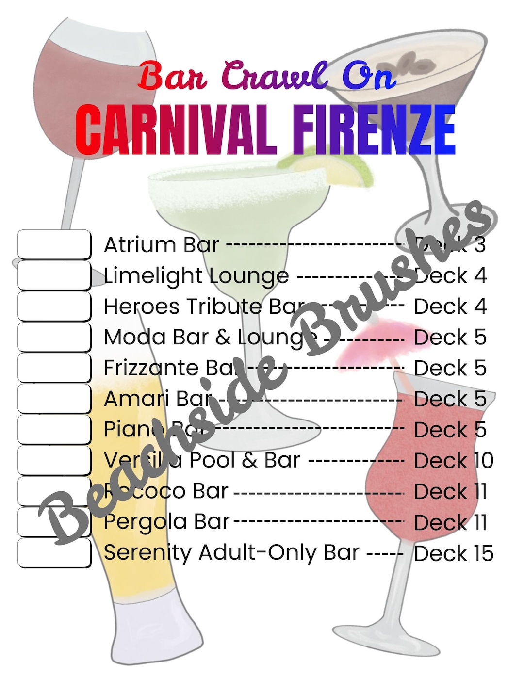Carnival Firenze Bar Crawl and Cruise Game - Etsy
