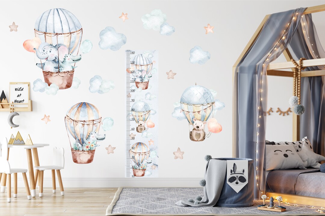 Kids Growth Ruler, Air Balloons Growth Chart, Animals Height Chart ...