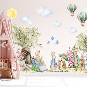 Rabbit Wall Decal, Kids Room Wall Stickers, Cartoon Kids Wall Decal ...