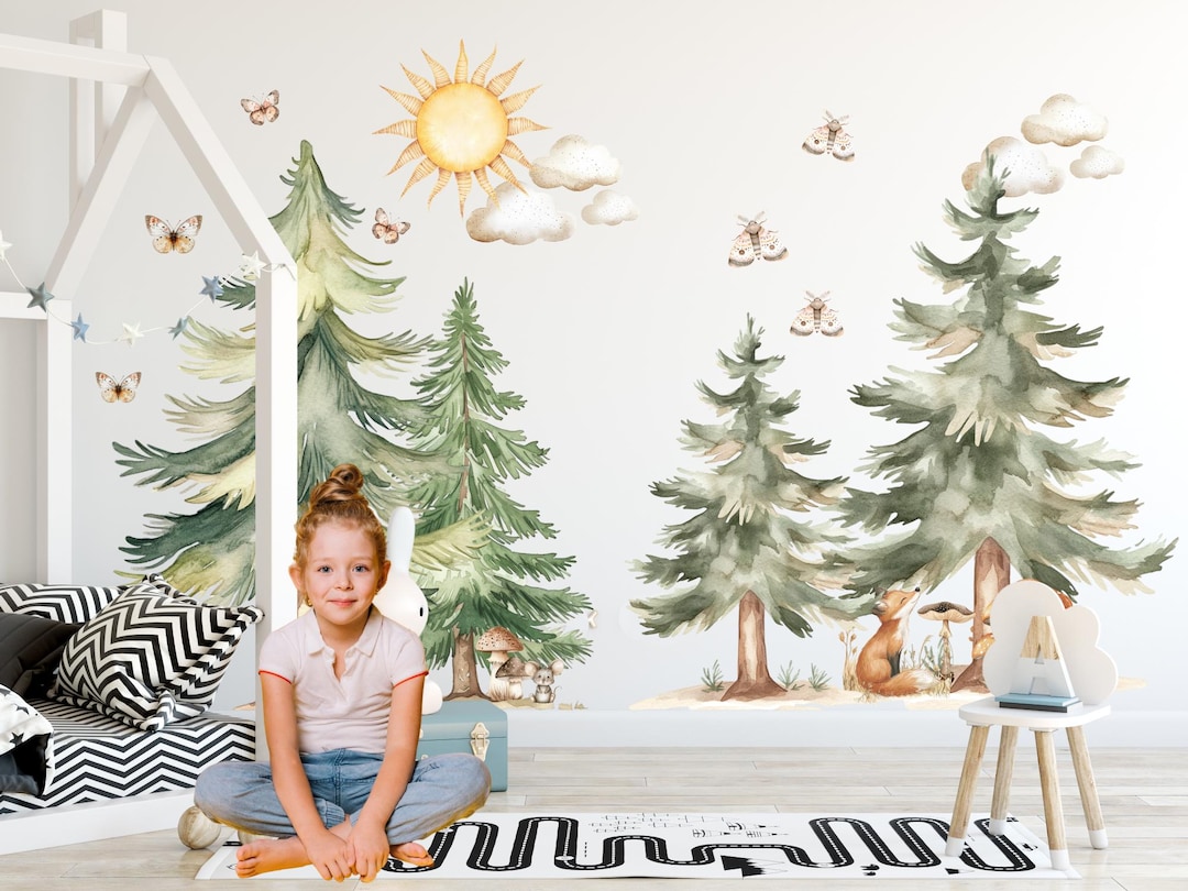 Forest Tree Wall Decals, Woodland Nursery Stickers, Squirrel Nature ...