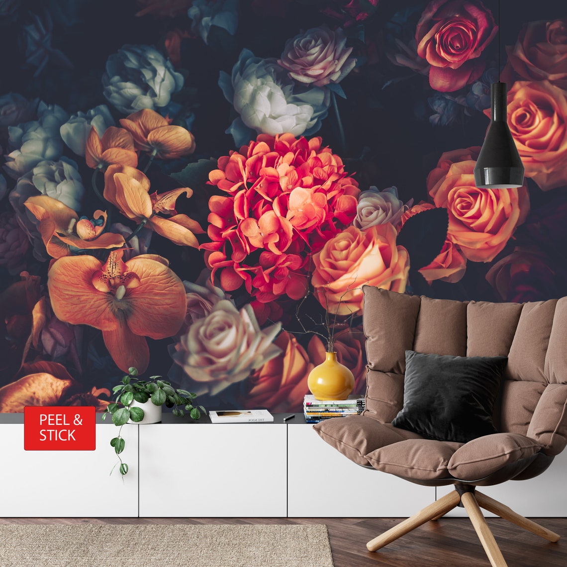 Dark Dutch Floral Wallpaper and Dutch Floral Wall Mural Peel - Etsy