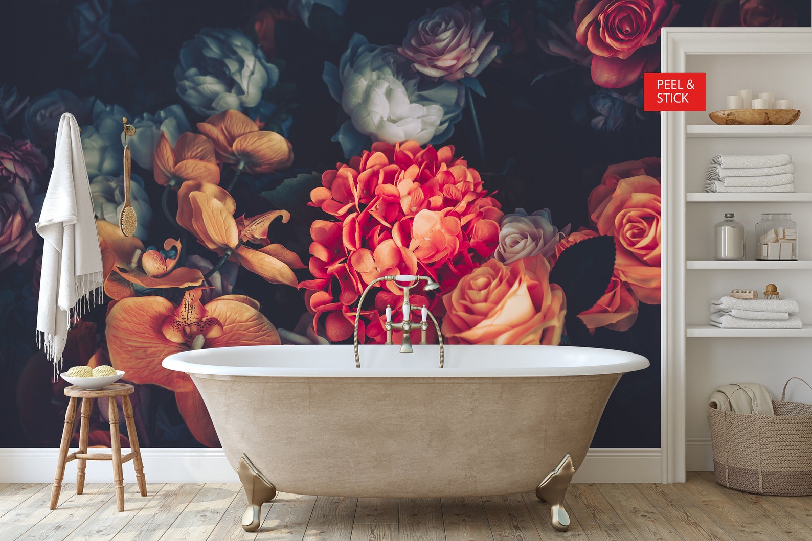 Dark Dutch Floral Wallpaper and Dutch Floral Wall Mural Peel - Etsy