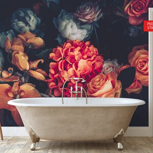 Dark Dutch Floral Wallpaper and Dutch Floral Wall Mural Peel - Etsy