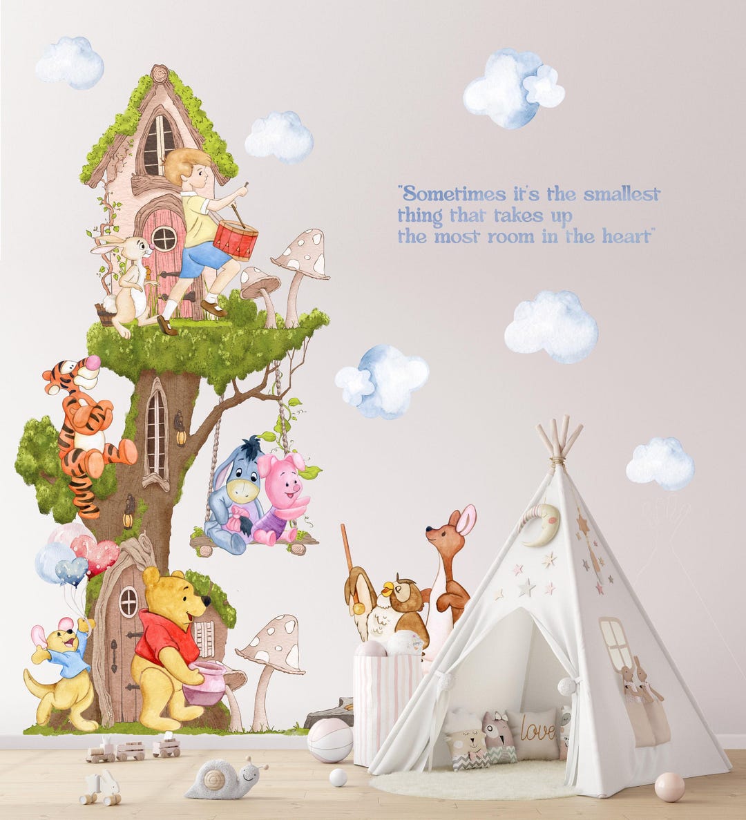 Winnie the Pooh Treehouse Wall Decal, Friends Forest Fabric Mural ...