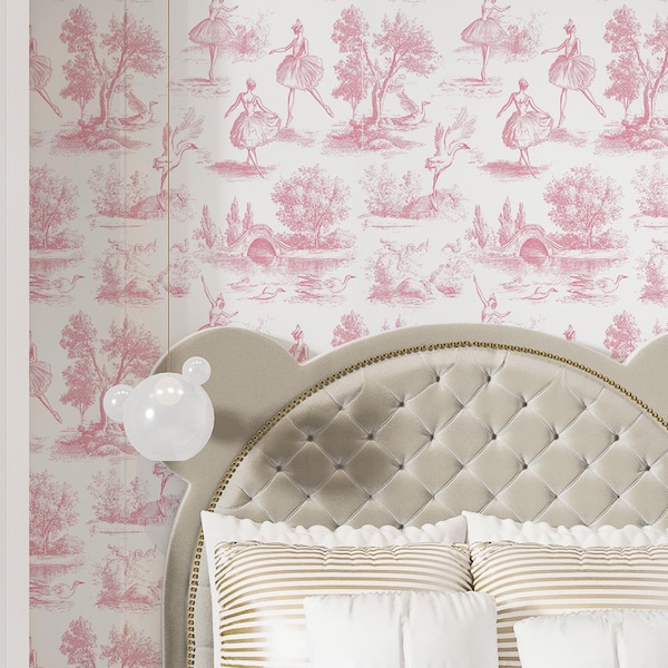 Pink Toile Wallpaper - Etsy
