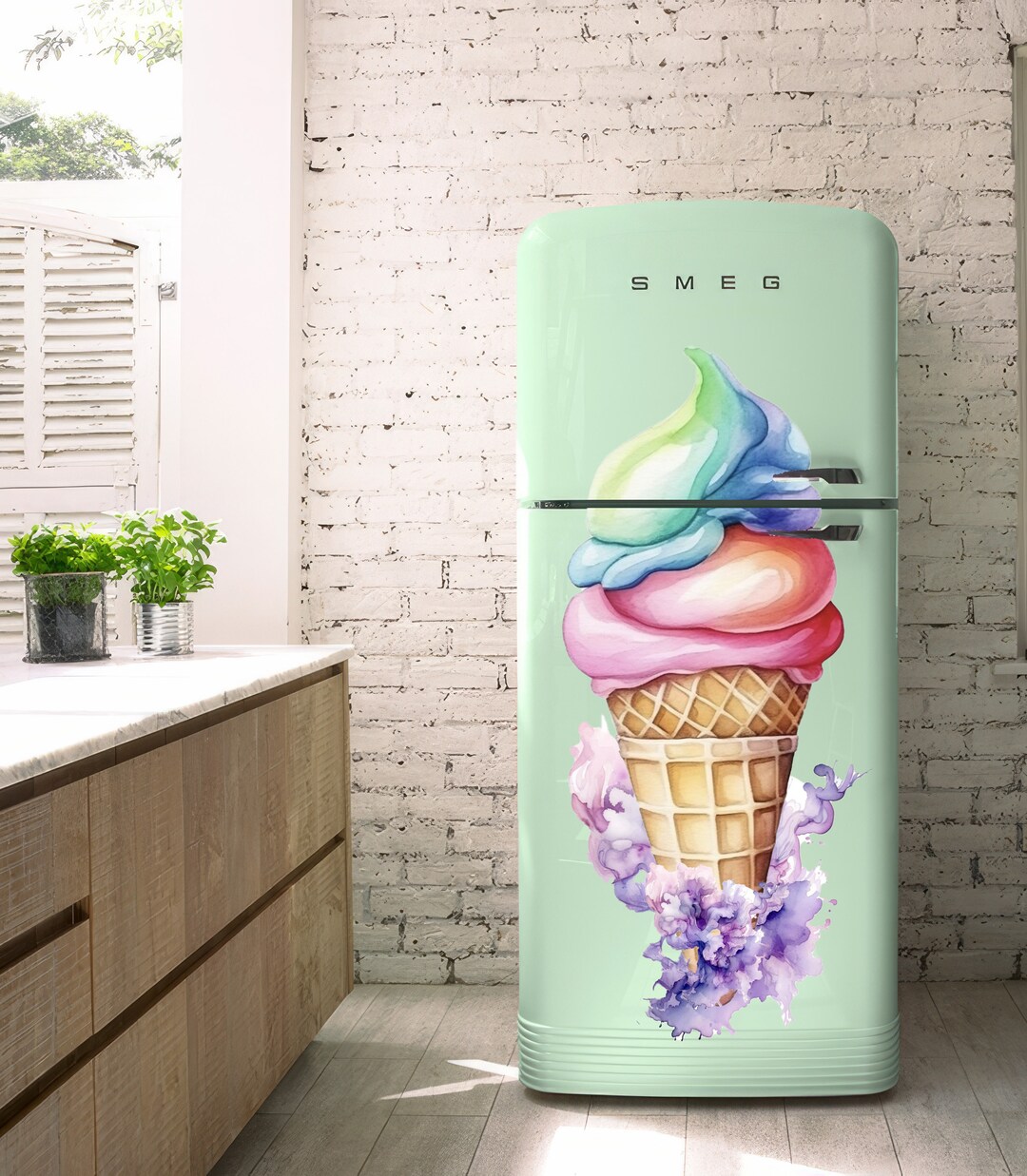 Ice Cream Fridge Door Sticker, Refrigerator Decal, Kitchen Decor ...