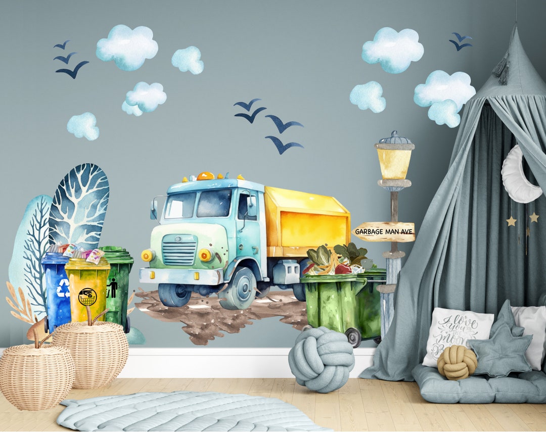 Garbage Truck Hot Wheels Wall Decal, Trash Trucks Wall Decal, Garbage ...