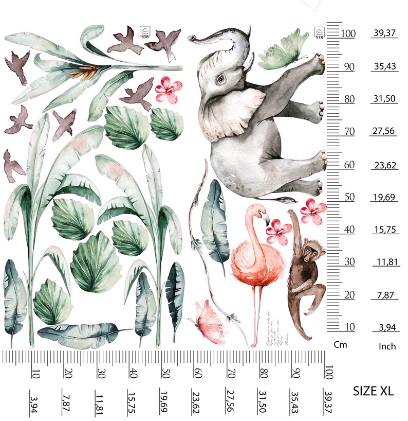 Safari Animal Wall Decal: Nursery Decor With Elephant, Monkey, Flamingo ...