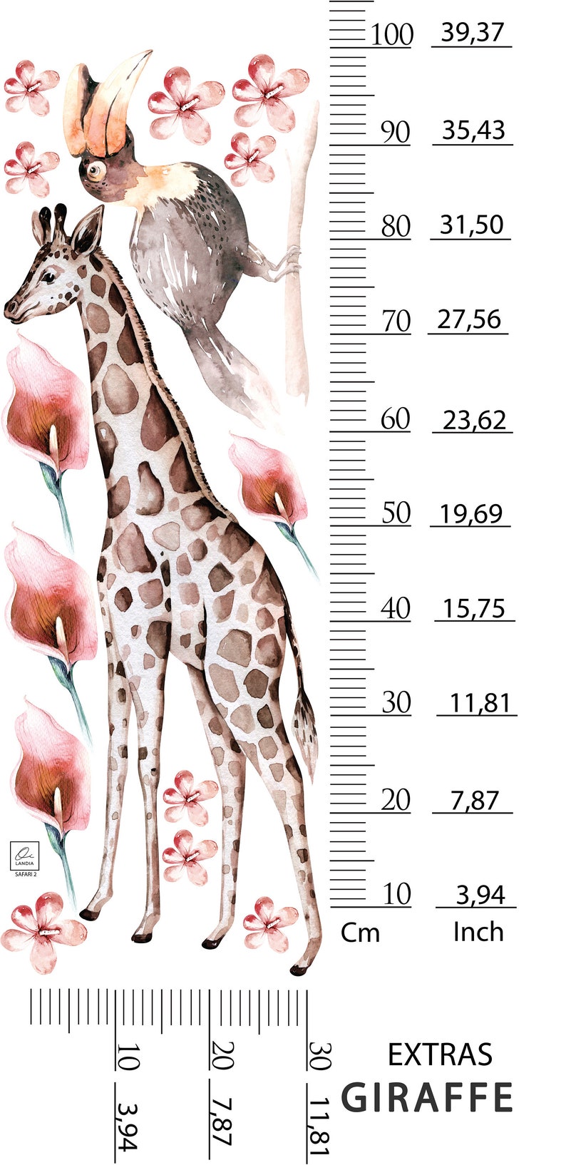 Safari Animal Wall Decal: Nursery Decor With Elephant, Monkey, Flamingo ...