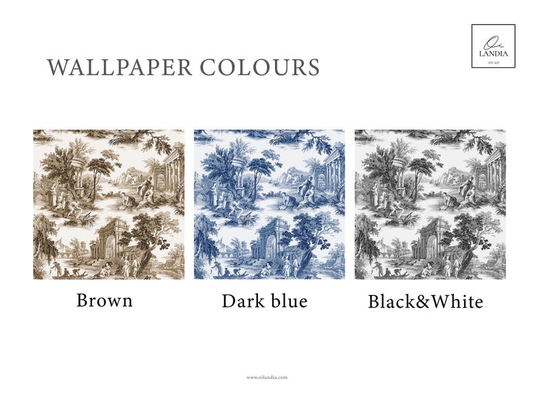 Dark Blue Toile De Jouy Wallpaper | Romantic Peel and Stick Decor - Etsy