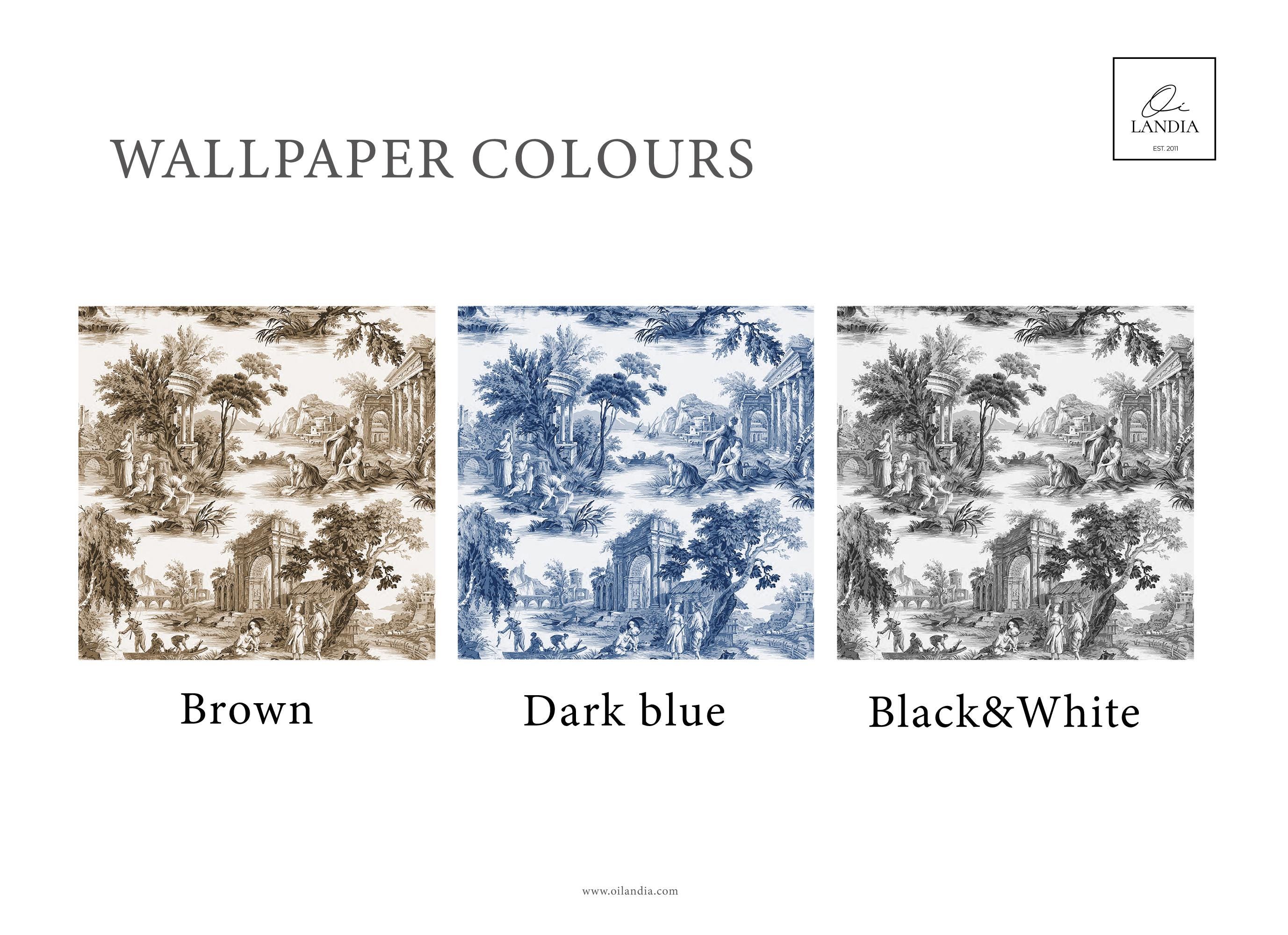 Dark Blue Toile De Jouy Wallpaper | Romantic Peel and Stick Decor - Etsy