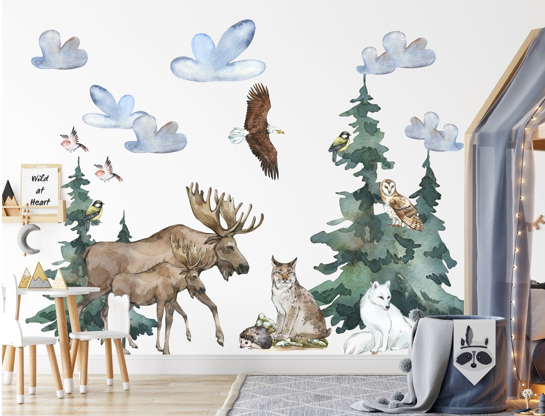 Reindeer Wall Decal, Lynx Fabric Sticker, Eagle Nursery Decor, Nordic ...