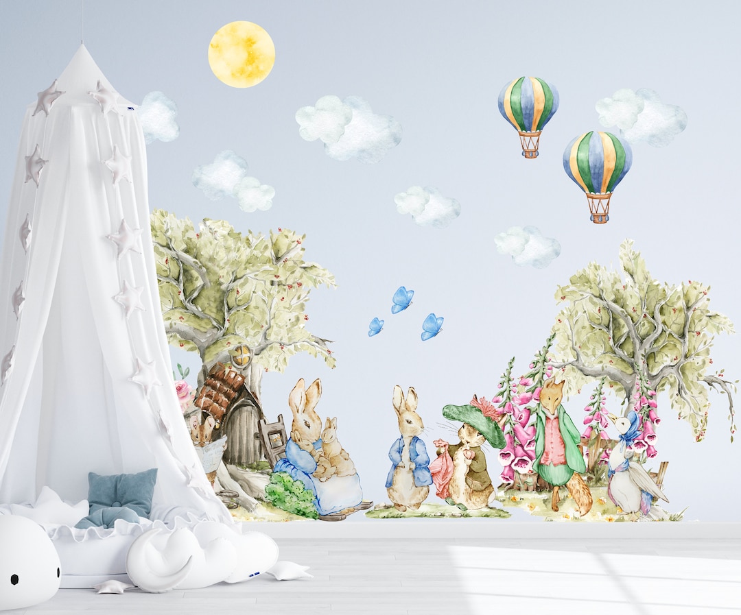 Rabbit Wall Decal, Kids Room Wall Stickers, Cartoon Kids Wall Decal ...