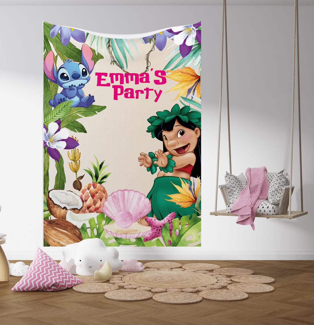 Lilo and Stitch Birthday Backdrop, Custom Emma Party Banner, Hawaiian ...