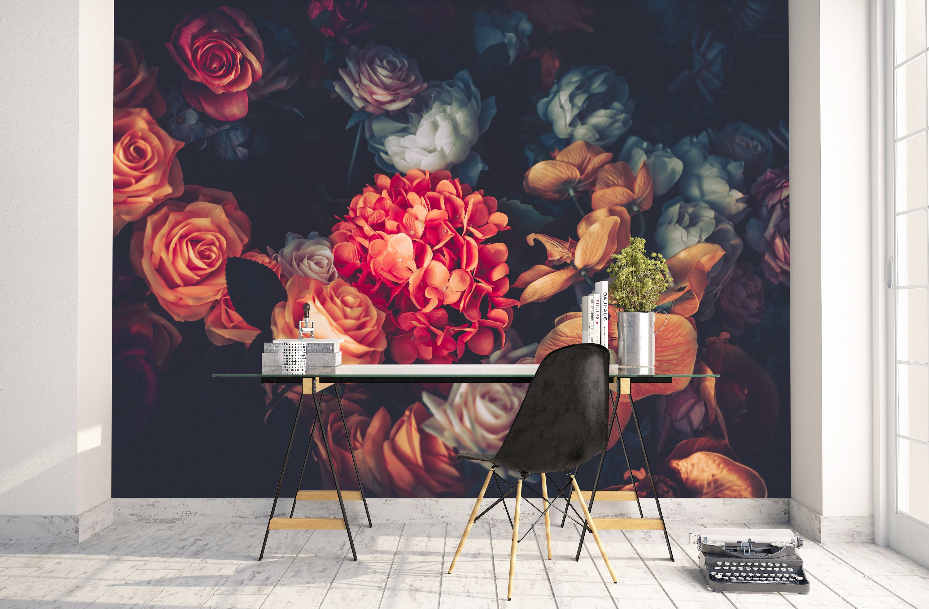 Dark Dutch Floral Wallpaper and Dutch Floral Wall Mural Peel - Etsy