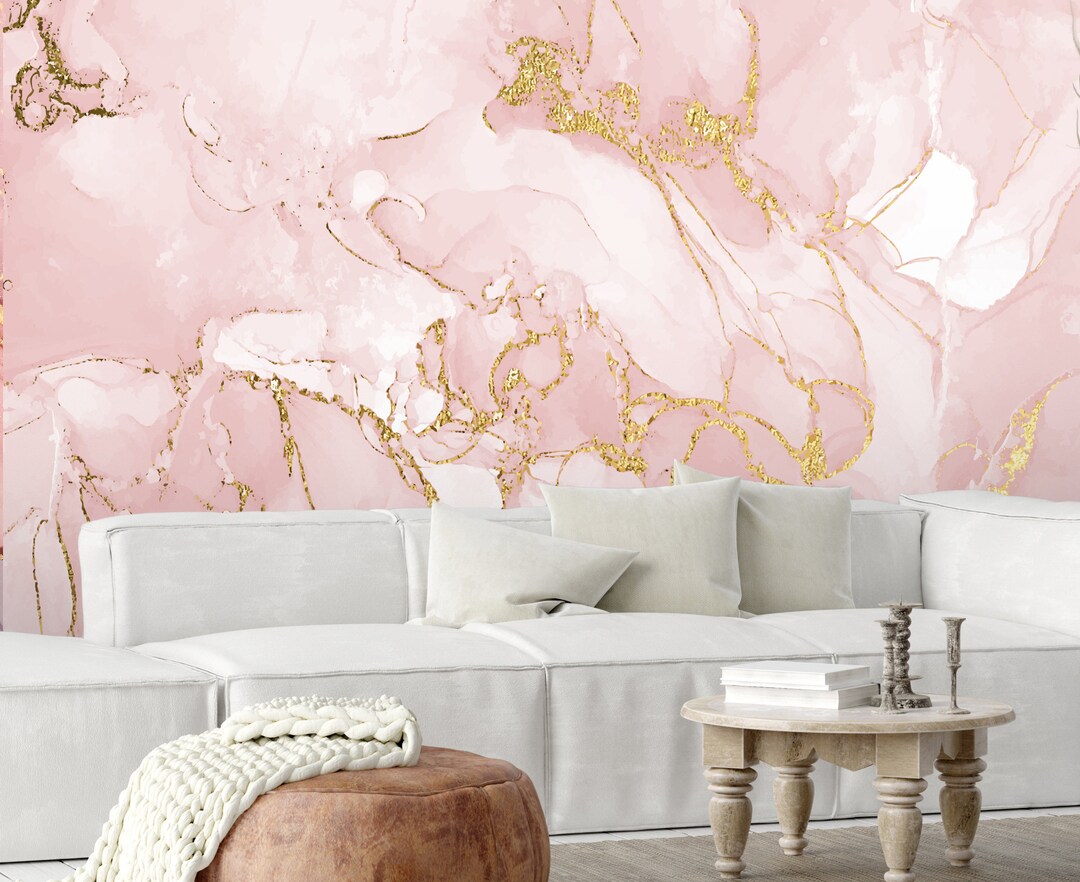 Pink and Gold Marble Wallpaper, Girl Bedroom Wall Mural, Girl Wallpaper ...
