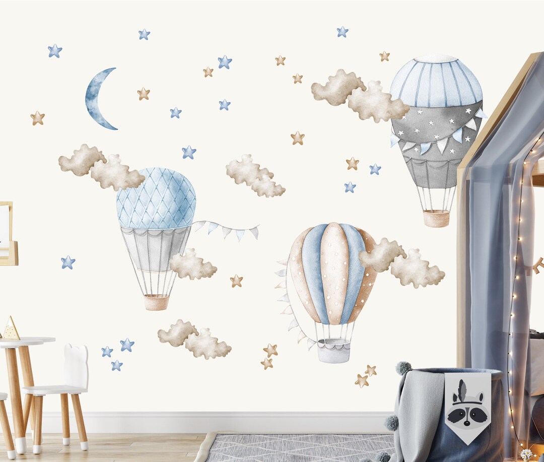 HOT AIR Blue BALLOONS Wall Decal, Vintage Hot Air Balloons Wall Decal ...