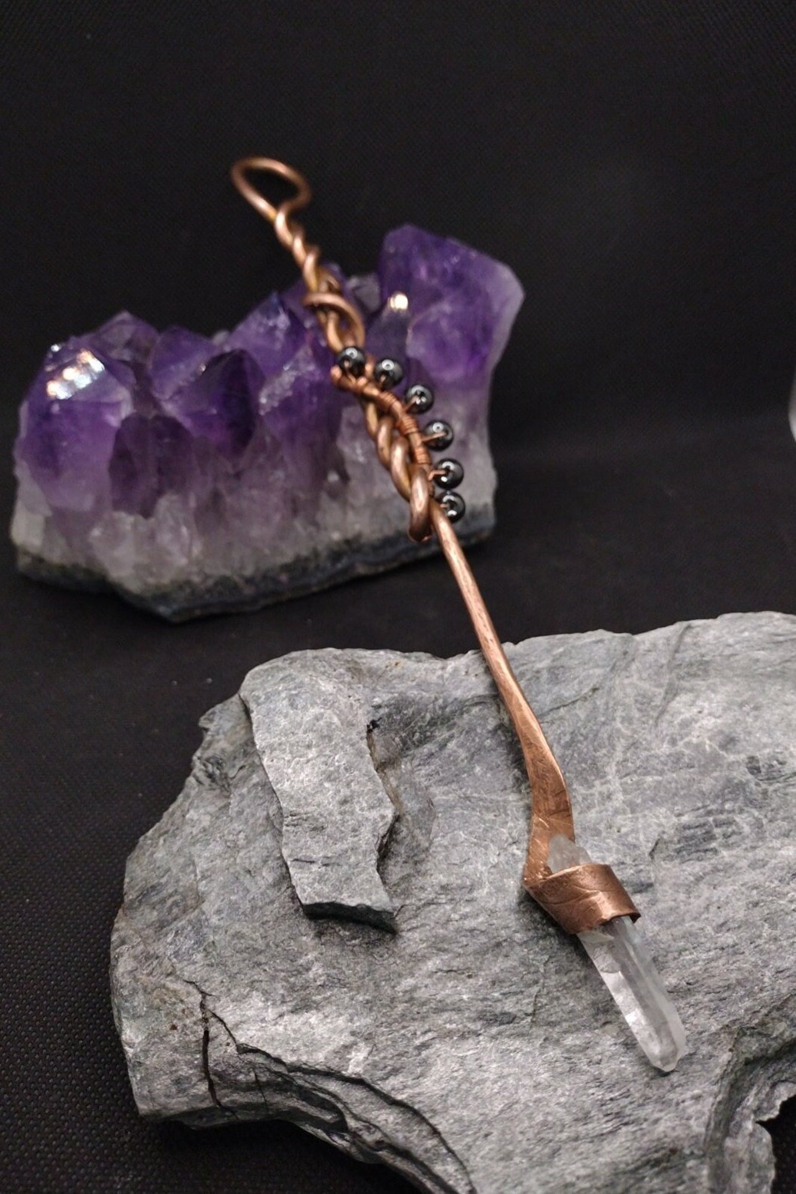 Hand Forged Copper Wand With Hematite Beads - Etsy